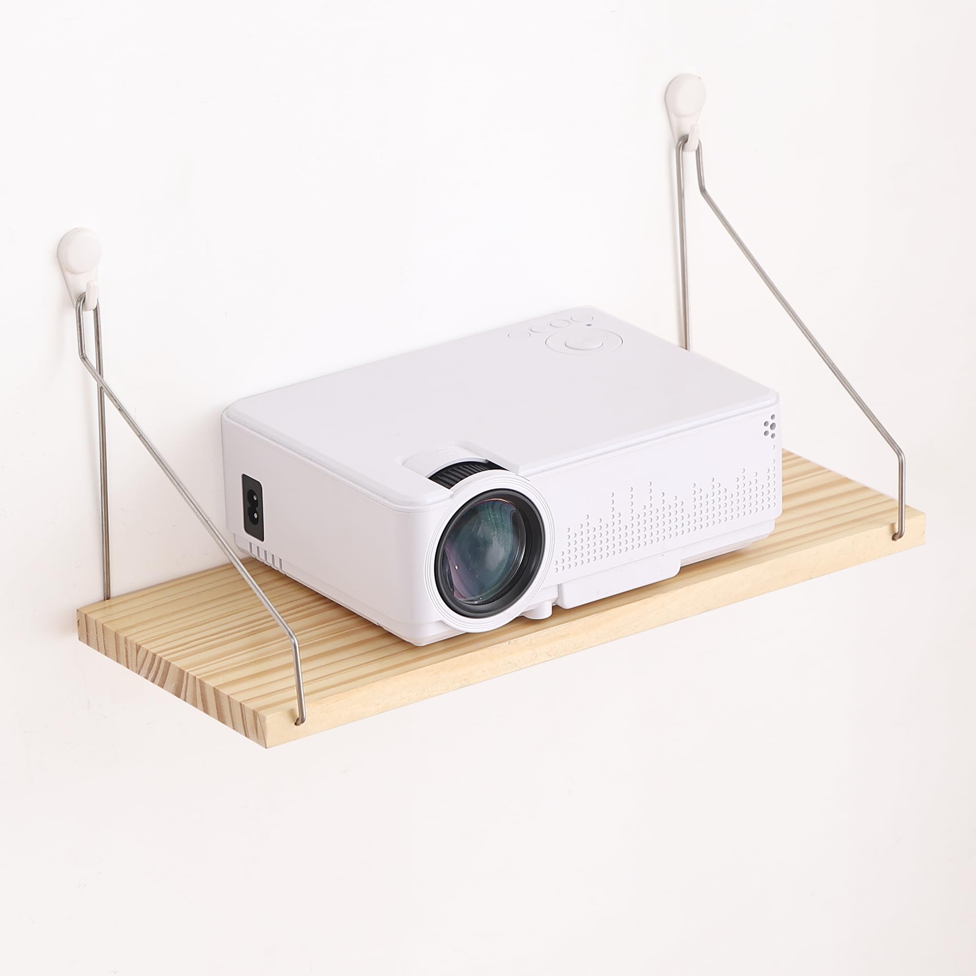 MOOCSIC Floating Shelves for Mini Projector 14 * 6 Inch 1 Set Wooden Shelf for Wall No Drill Wall Mounted Under TV Shelf Hanging Shelf for Bathroom Living Room Bedroom (Natural Color)