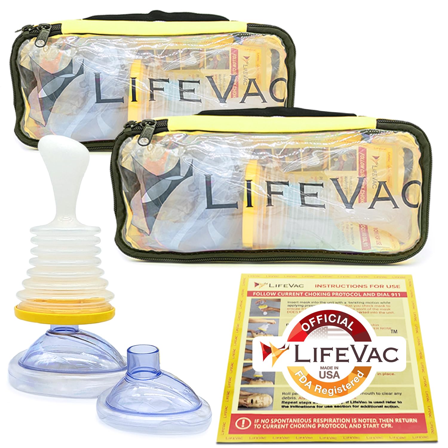 LifeVac Yellow Travel Kit 2 Pack - Portable Suction Rescue Device, First Aid Kit for Kids and Adults, Portable Airway Suction Device for Children and Adults
