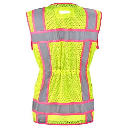 J. J. Keller & Associates, Inc. Women's High Visibility Safety Vest with Pink Trim, Type R Class 2, Medium, SAFEGEAR