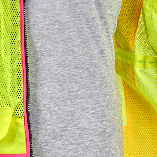 J. J. Keller & Associates, Inc. Women's High Visibility Safety Vest with Pink Trim, Type R Class 2, Medium, SAFEGEAR