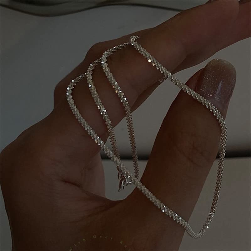 HEIMAXING Silver Sparkling Layered Necklaces For Women Clavicle Chain Choker Dainty Wedding Party Necklace (Two Layered Chain)
