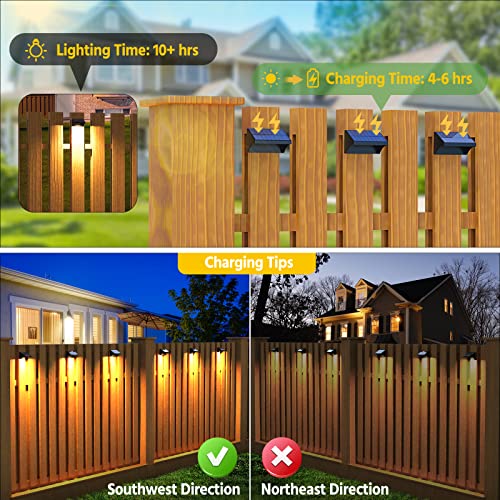 NIORSUN Solar Fence Lights Warm White/Cool White/RGB Solid Color Glow Mode, 6 Pack Solar Outdoor IP65 Waterproof Backyard Wall Light for Deck Step Yard Patio Garden