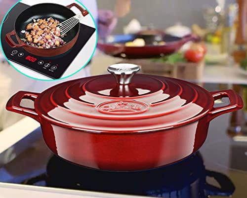 La Cuisine 3110MB Enameled Cast Iron Covered Braiser, Saute Pan Casserole Pan, 3.75 Quart (QT) - Matte Black Enamel Interior, Cranberry Porcelain Enamel Coating Finish Exterior