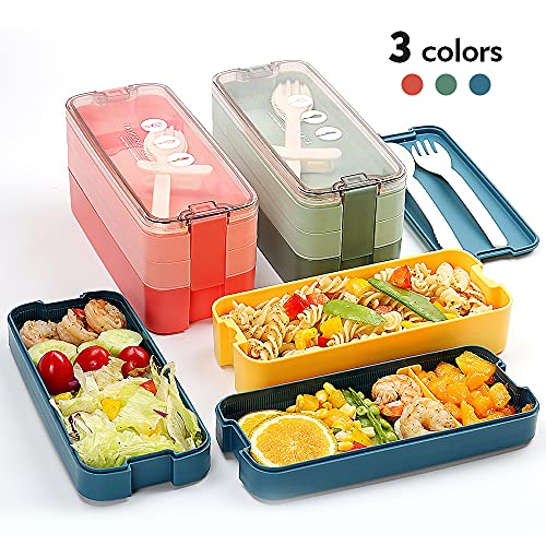 Onanuto Bento Box Adult Lunch Box, 3 in 2 - bento box kit with Sandwich Cutters, Microwave Safe Lunch Containers with Lunch Bag Stackable Bento Lunch Box Set