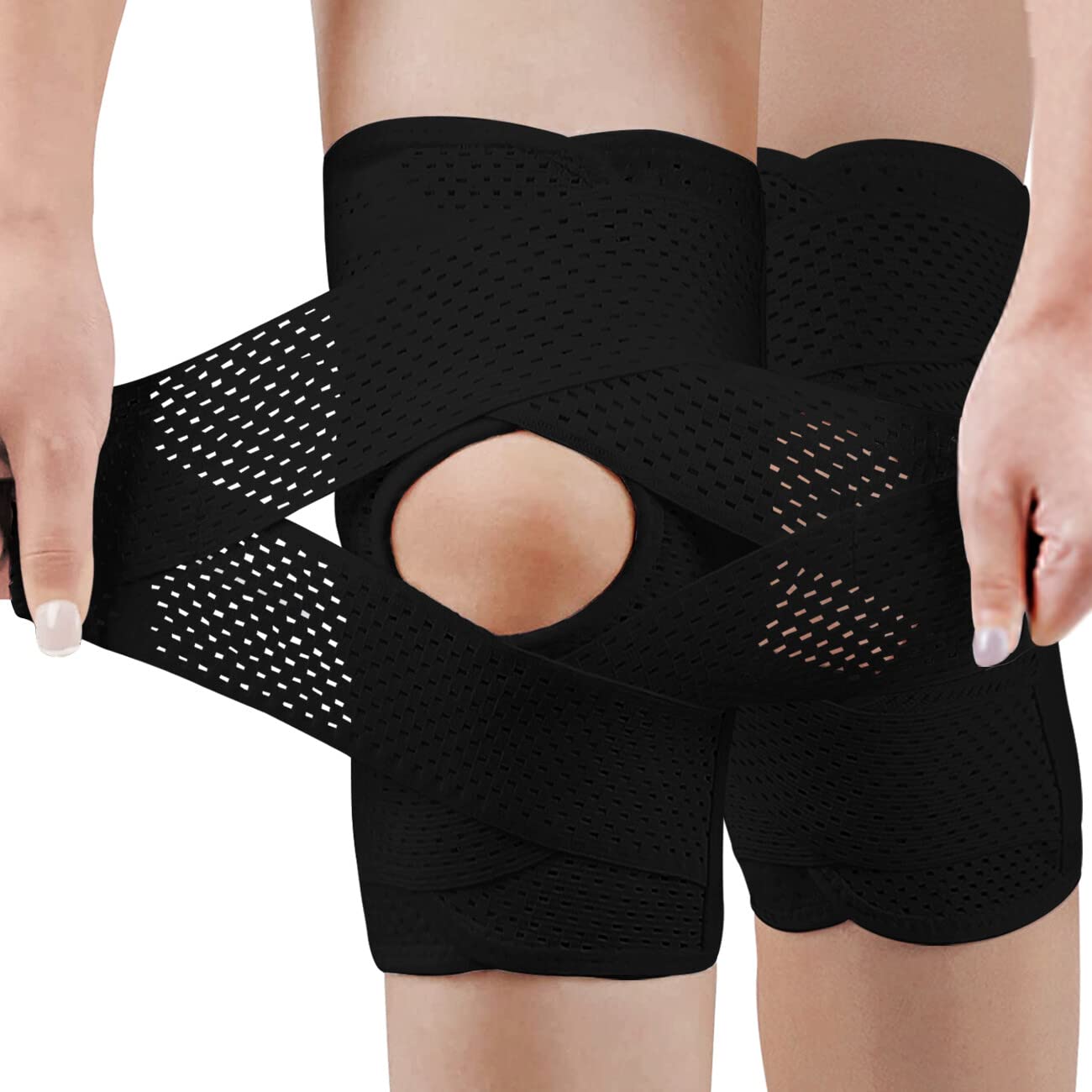 Knee Braces for Knee Pain with Adjustable Ultra-Soft Bandage, Professional Medical Knee Brace with Side Stabilizers, Ultra-support Breathable Knee Support with Mesh Weave Tech for Meniscus Tear, Arthritis, Injuries Relief, Running, Workout, Sports Injurie