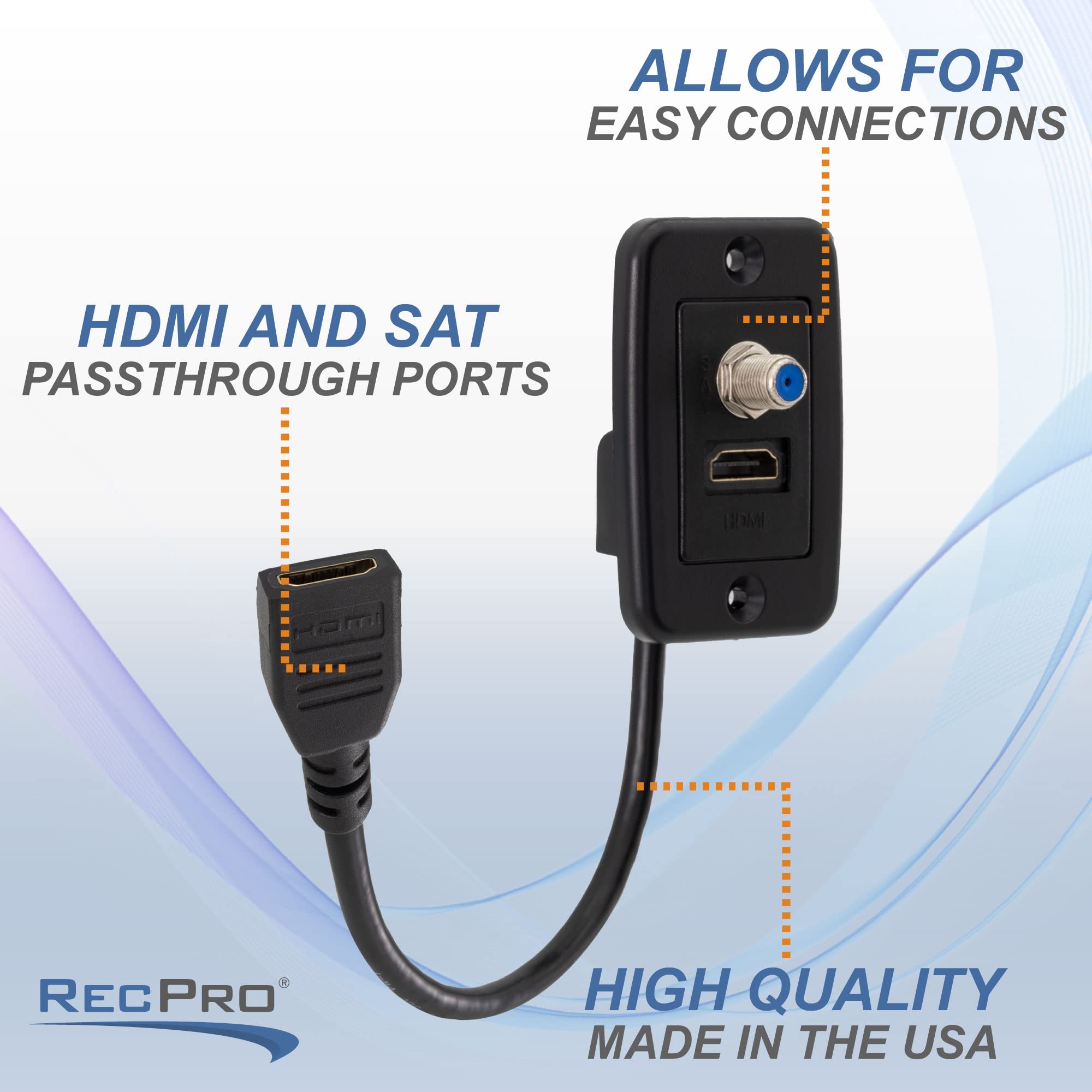 RecPro RV Cable TV Hookup Extension Coaxial Cable Connector and HDMI Wall Plate Pass Through