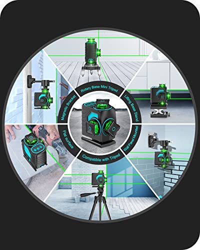 Laser Level Self Leveling 360 Green 4-Plane 4D 16 Line ACTBOT 10000mAh All-Inclusive Kit Swivel Level Line Laser with Pulse Mode Tilt Horizontal Vertical 4x360 Cross Line Remote Controller Switchable