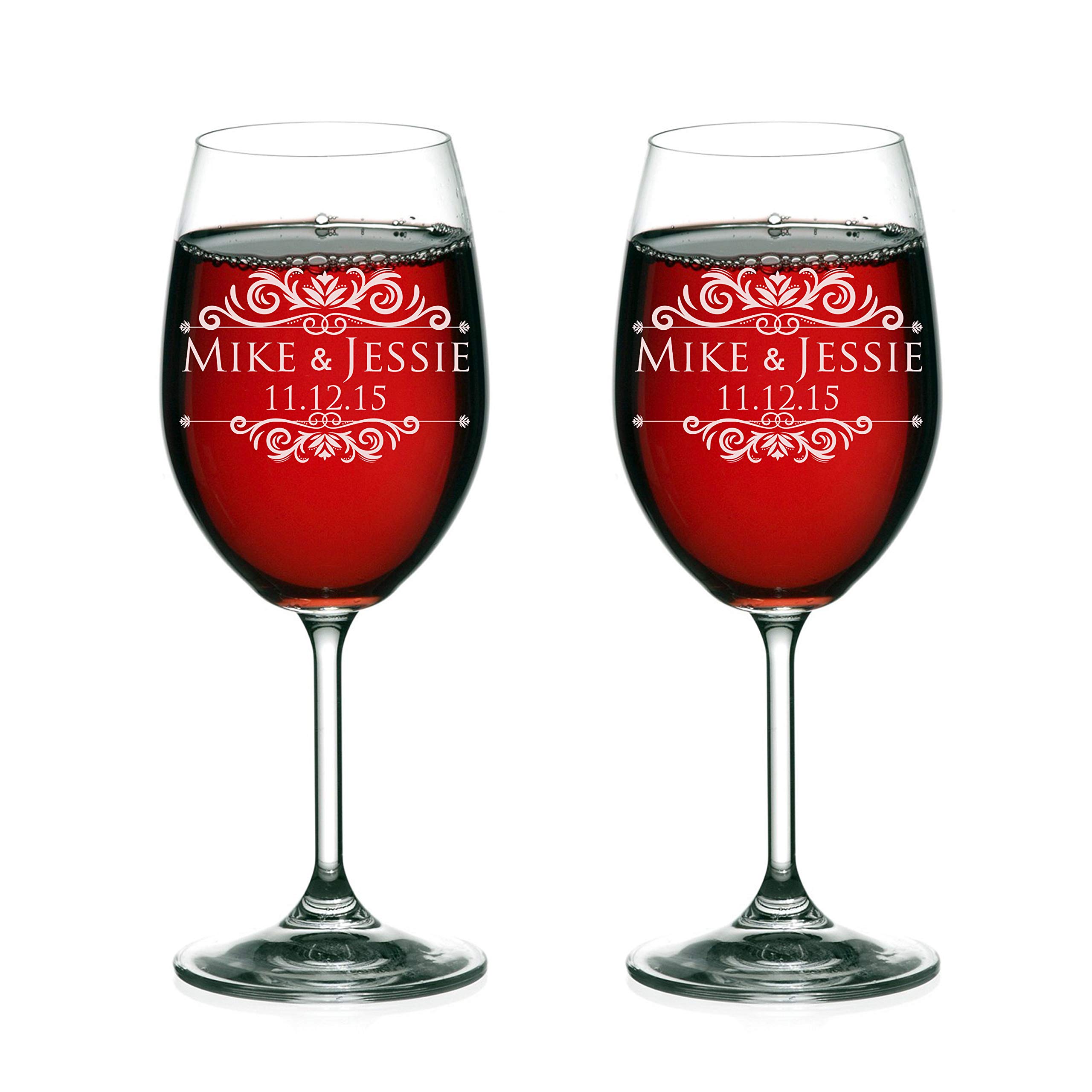 Krezy Case Bride Groom Names & Date Engraved Set of 2 Glasses, Customized Wedding Toast Wine Flute Set, Wedding Toasting Glasses - Personalized Flutes