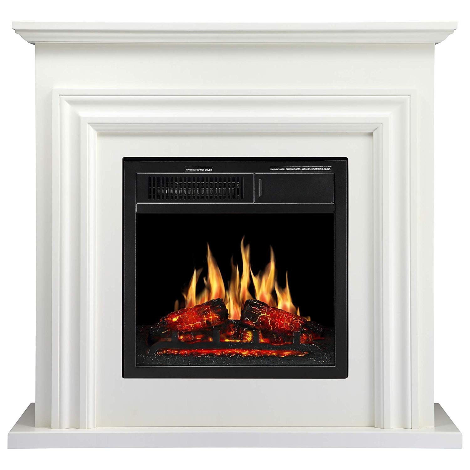 Joy Pebble 36'' Wood Electric Fireplace Mantel Package Freestanding Heater Corner Firebox with Log Hearth and Remote Control,750-1500W (Ivory White)