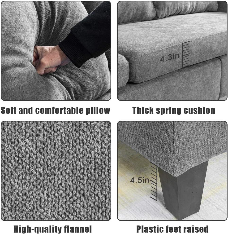 PayLessHere Covertible Sectional Sofa Couch Modern Linen Fabric L-Shaped 3 Seat Sofa Sectional with Reversible Chaise for Living Room, Apartment, Office and Small Space (Dark Grey)