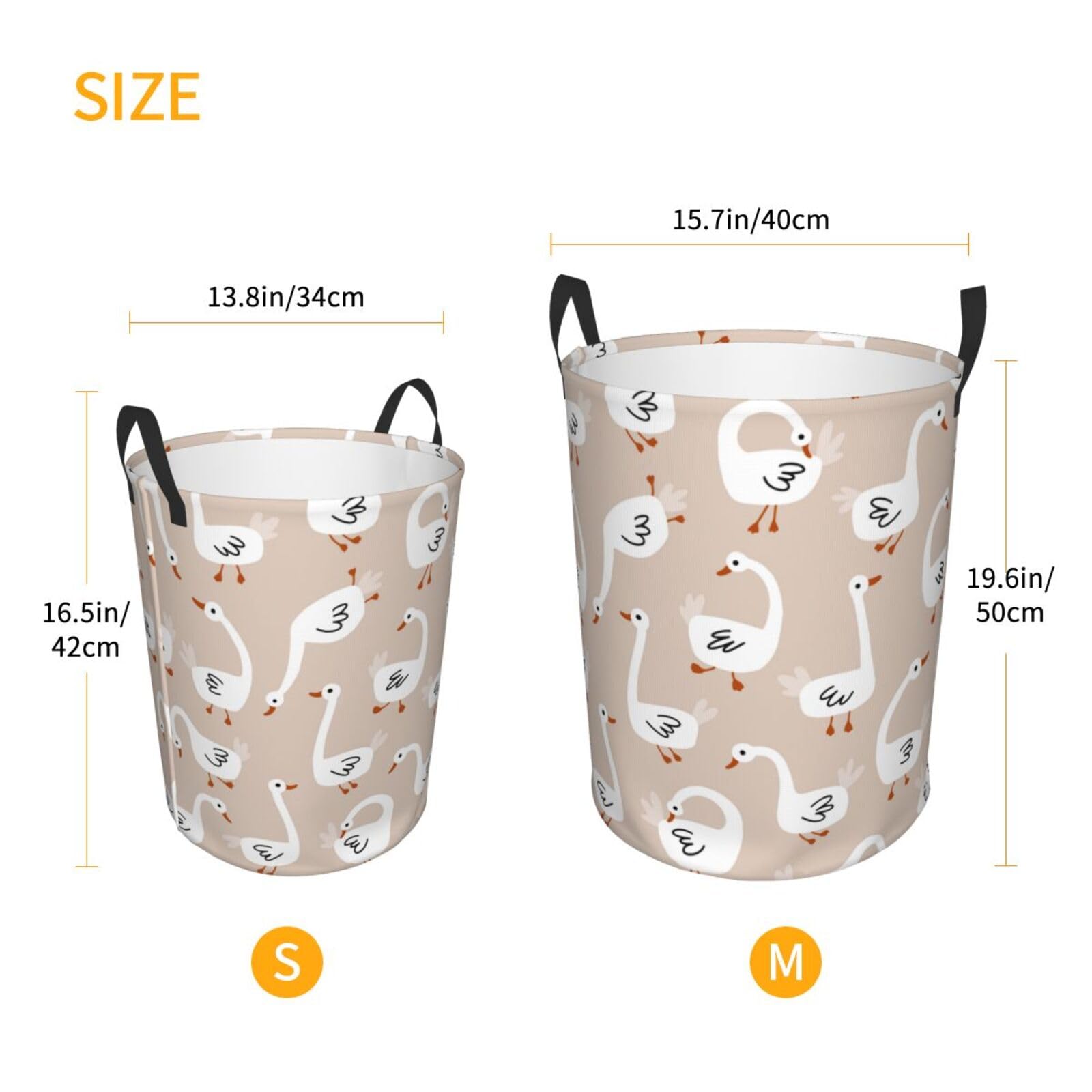 Pevtufa White Goose Foldable Laundry Basket Organizer,Fabric Clothes Toy Storage Basket Nursery Hamper Storage Bin For Household Bedroom, Bathroom, College Dorm-Small
