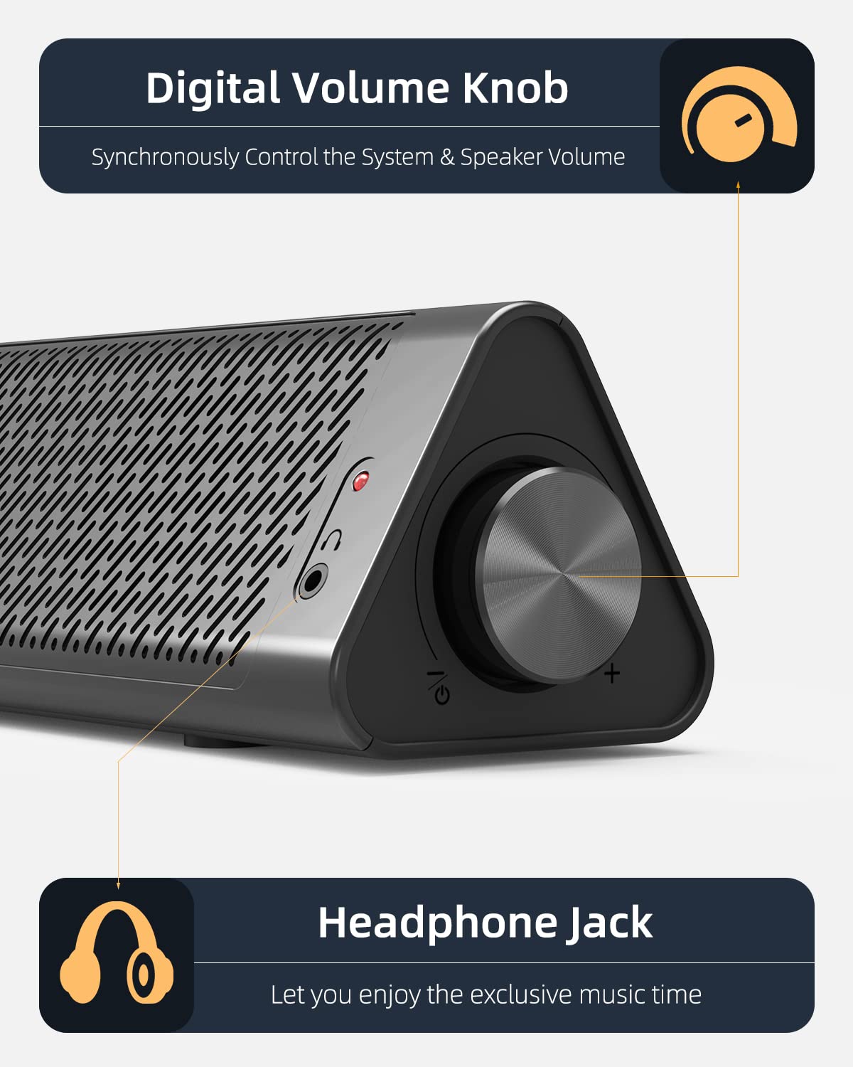 LISRFNIEAN PC Speakers, Computer Speakers for Desktop, USB-Powered External Speakers for Laptop, Small Computer Sound Bar with Crystal Clear Sound, Digital Volume Knob, Headphone Jack