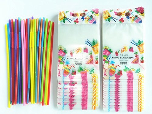 LASLU Zipper Clear Stand-Up Pouches Bags with Plastic Straw,8mil Heavy Duty Hand-held Drinking Bags 1.5" Bottom Gusset, 100 Pack (400ml, Fruits)