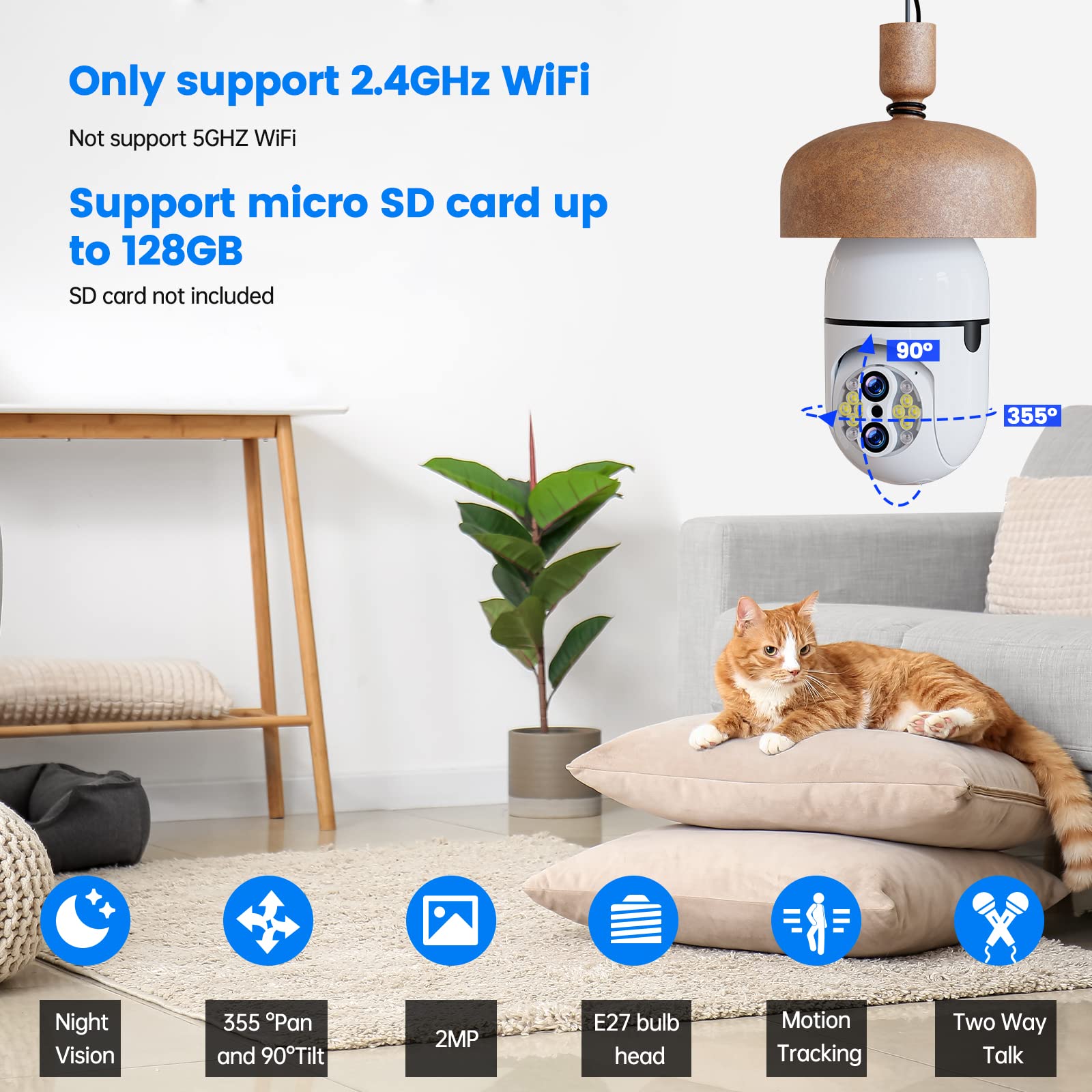 Light Bu lb Security Camera, 2.4GHz WiFi 10X Hybrid Zoom Wireless Light Bu lb Camera Security Camera Outdoor Real Time Motion Detection Alerts Two Way Talk Color Night Vision
