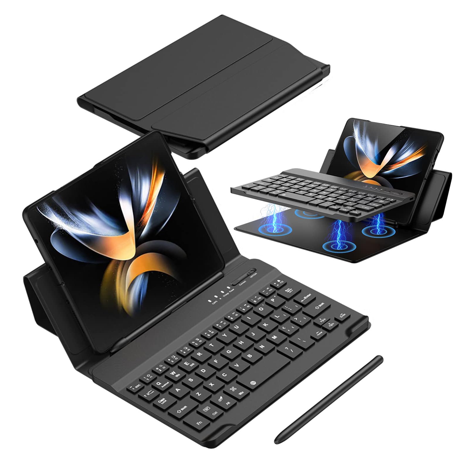 MOAITO for Samsung Galaxy Z Fold 5 Keyboard Case, Fold 4, Fold 3, Pixel Fold Keyboard Case, Folding Bluetooth Portable Travel Foldable Keyboard Case with S Pen for Samsung Galaxy Z Fold 4(Black)