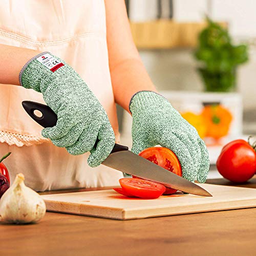 NoCry Cut Resistant Gloves — 100% Food Grade; Level 5 Protection; Ambidextrous; Machine Washable; Superior Comfort and Dexterity; Lightweight; Complimentary eBook