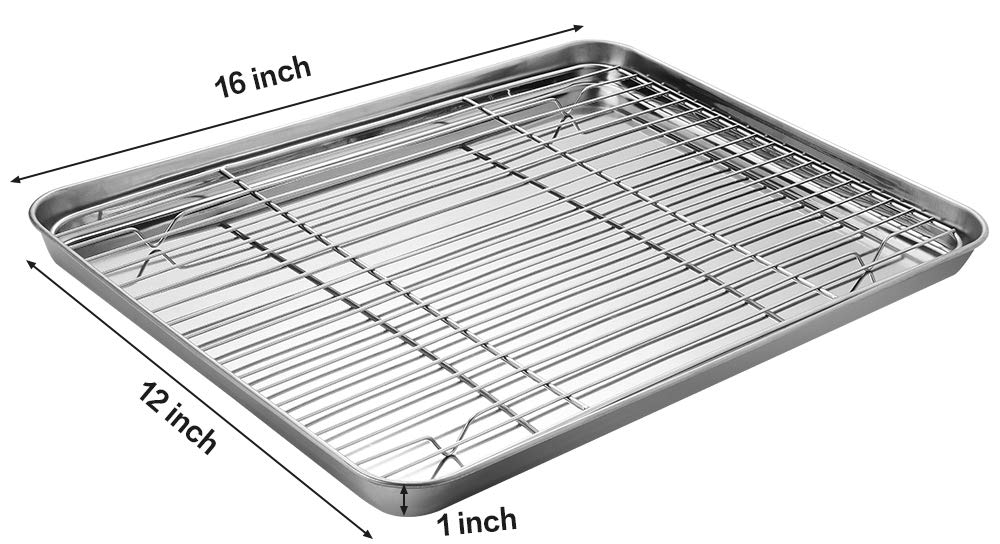 KOMUEE 9-Piece Baking Sheet, Cooling Rack with Silicone Mat Set (3 Pans + 3 Racks + 3 Mats), Stainless Steel Cookie Sheet with Cooling Rack and Baking Mat, Non Toxic & Easy Clean