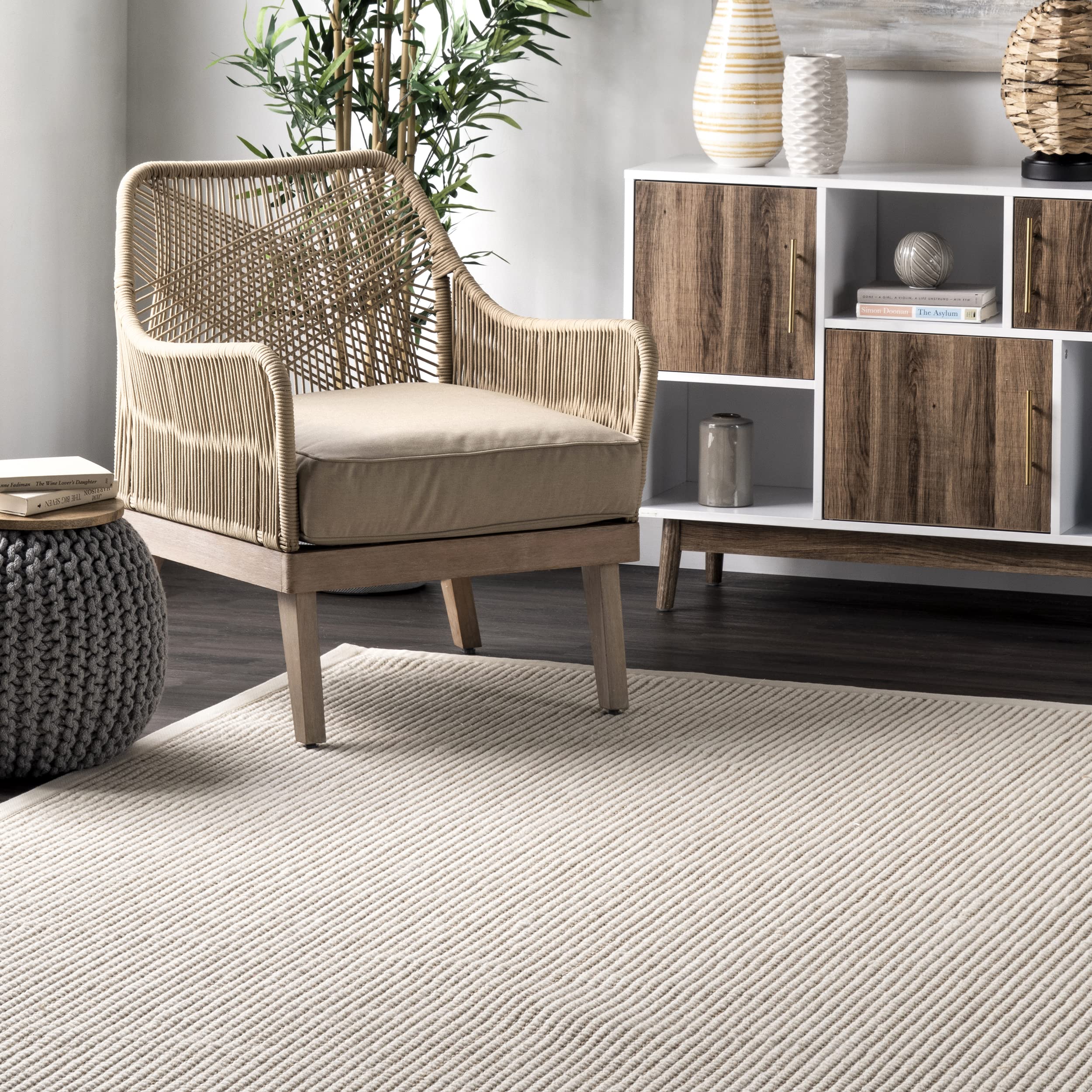 Rugs USA x Arvin Olano Patricia Jute and Wool Area Rug, 6x9, Ivory