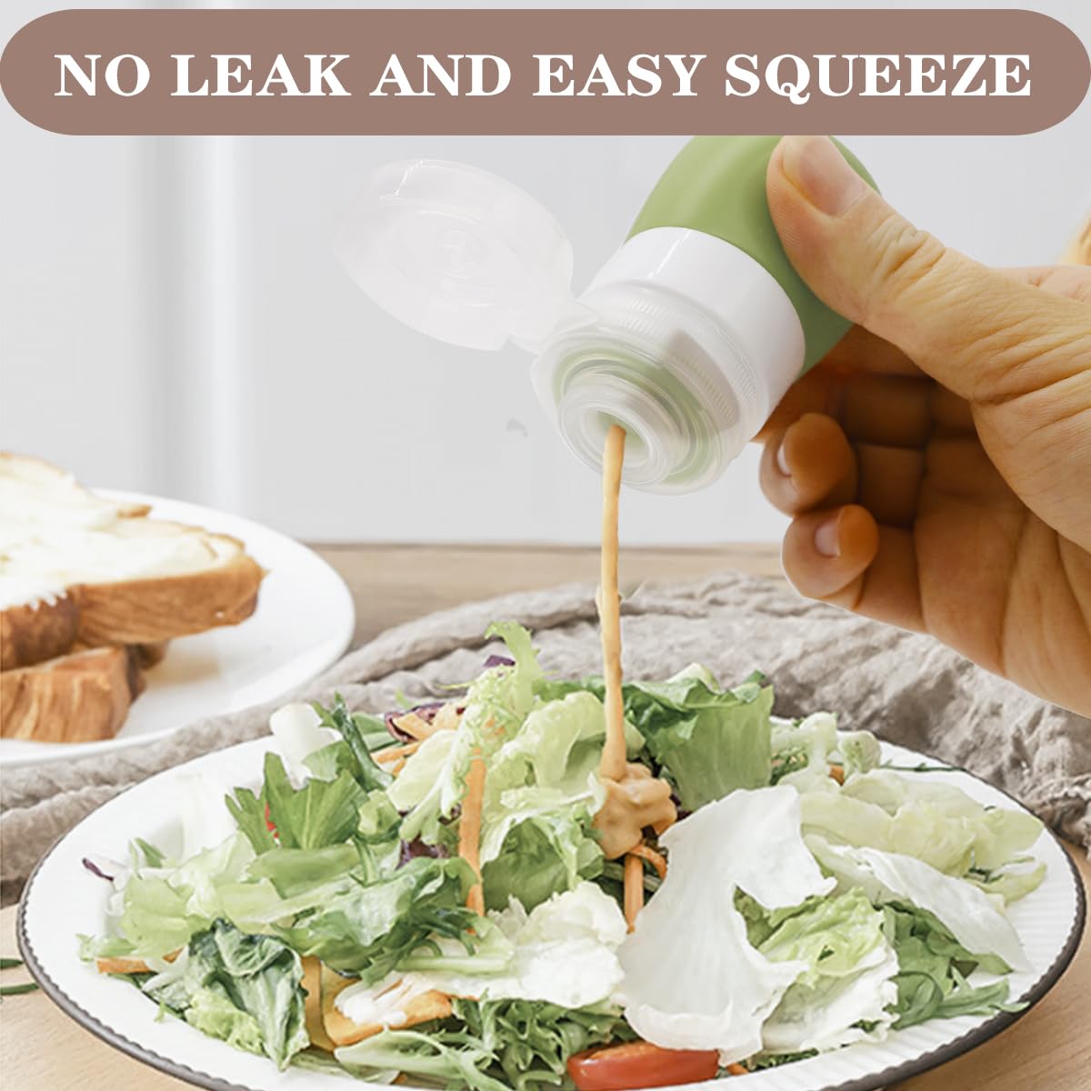 Ksooly 4-Pack 1.3Oz. Squeeze Salad Dressing Bottles with Cleaning Brush, Small Salad Dressing Container to Go, Portable Sauce Condiment Bottles, Food-grade Silicone, BPA Free