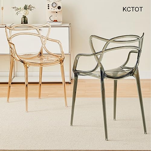 One-Piece Acrylic Stool Arc Backrest Stackable Clear Sitting Stool Ergonomics Transparent Stool Crystal Chair Non-Slip Mat (Color : F)