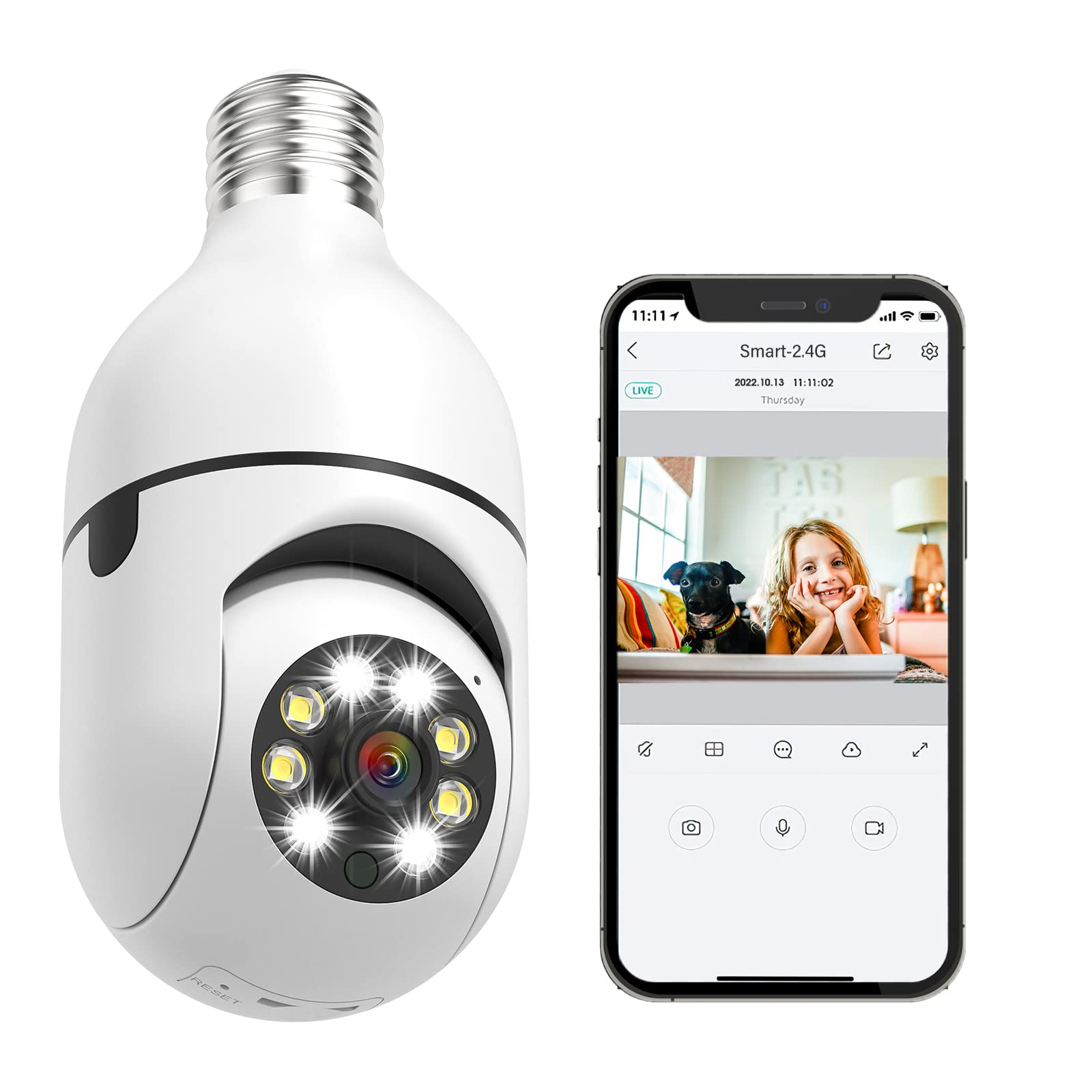 Light Bulb Security Cameras Wireless Indoor 355 Degree Pan/Tilt 3MP 1080P Camera Surveillance with Motion Detection Alarm Night Vision Two-Way-Talk Supported 2.4GHz WiFi (Not Compatible 5GHz Wi-Fi)