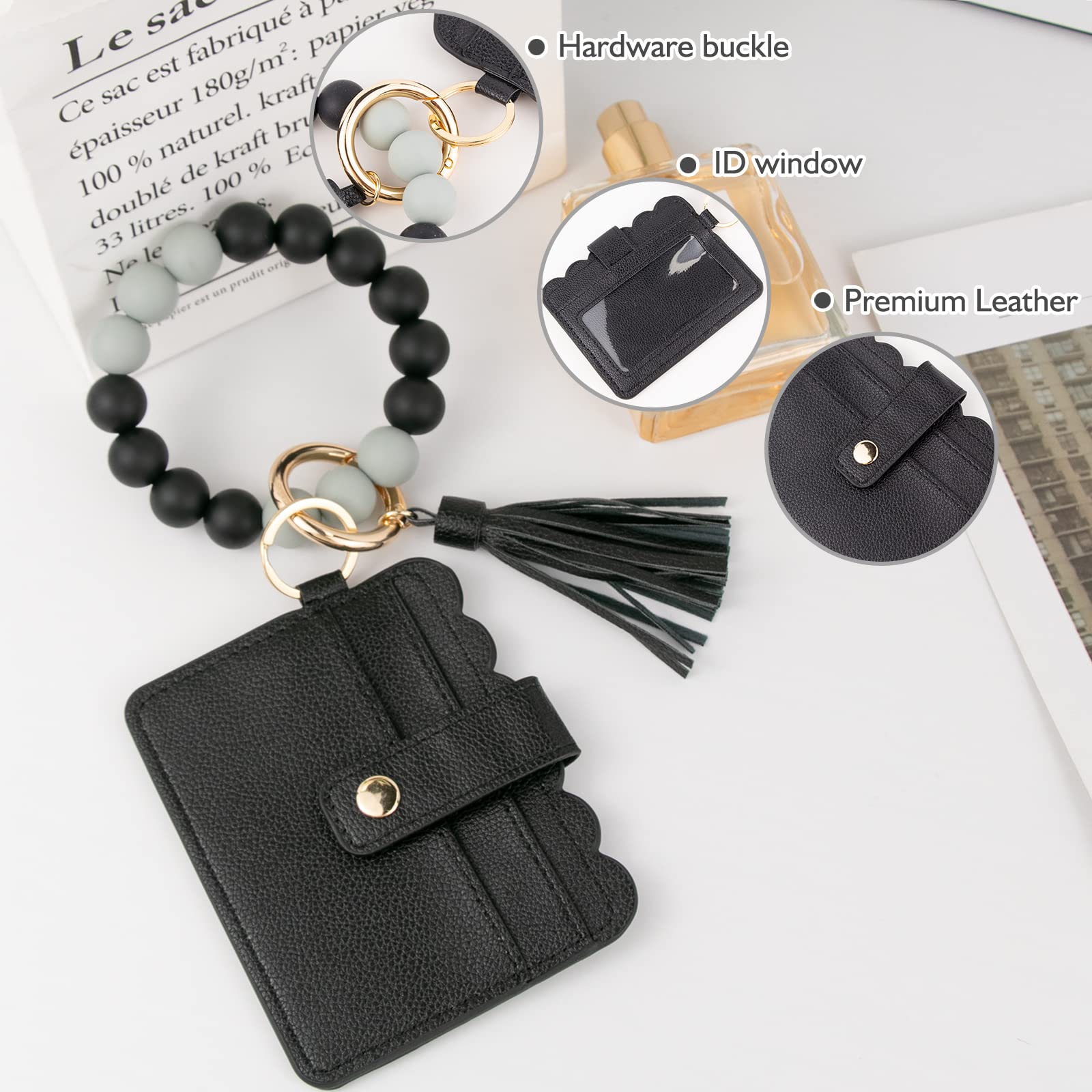 KNGITRYI Small Wallets Woman,Card Wallet Keychain Wristlet Wallets for Women Rfid Card Holder with Coin Pocket & Id Window (Classic, Black)