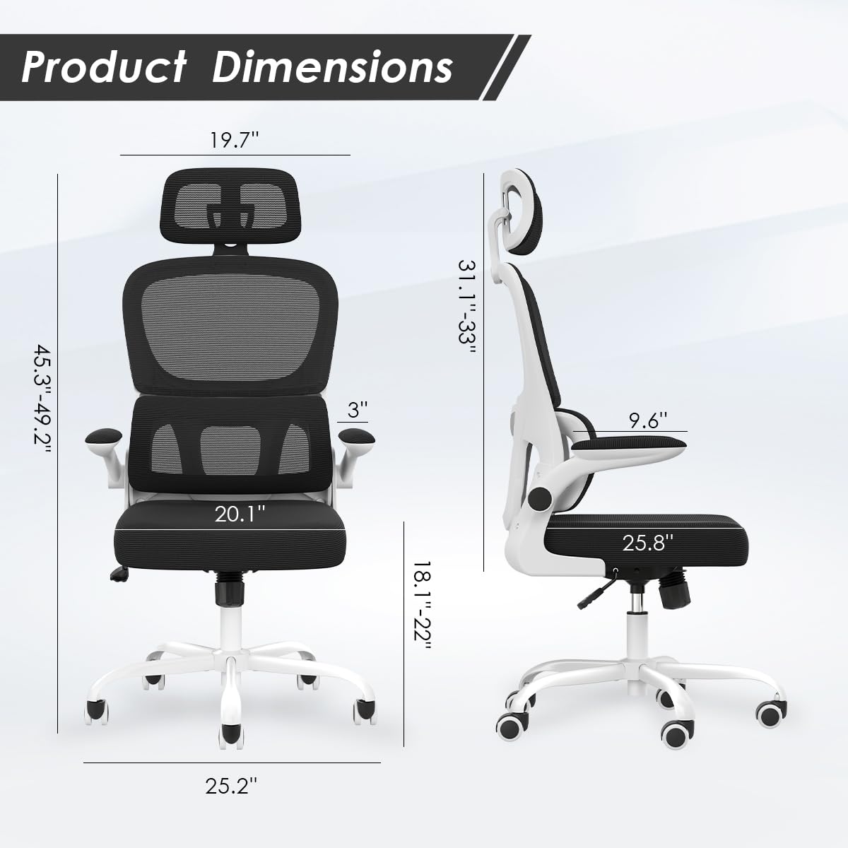Soohow Ergonomic Home Office Chair, Mesh Desk Chair with Lumbar Support, Comfy Computer Desk Chair with Flip Armrest Rolling Wheels, White.