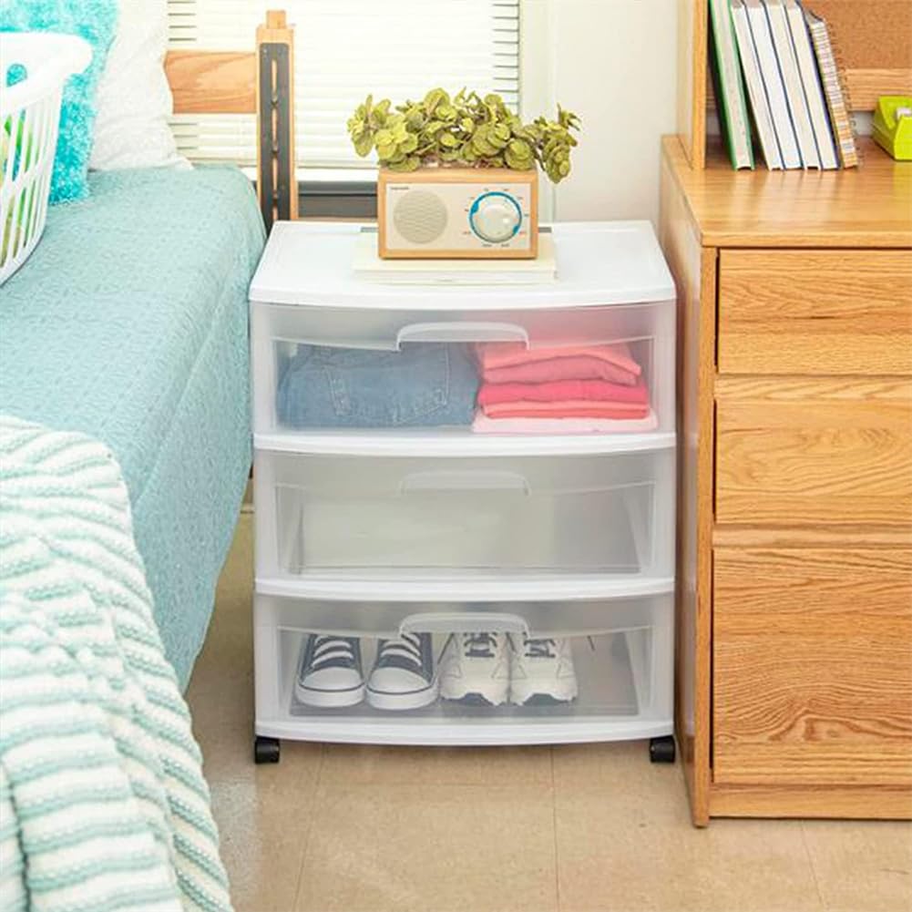 Plastic Storage Drawer Cart, 3 Large Clear Drawers Medium Home Organization Storage Container With Wheels Medium Home Organization Storage Container with 3 Large Clear Drawers With Wheels (Black)