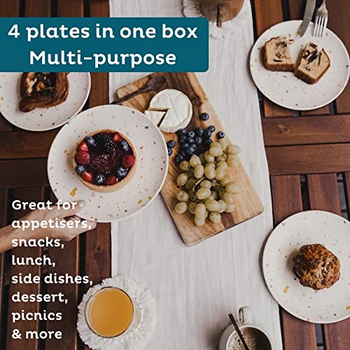 Nook Theory 4-Pack Bamboo Fiber Dinner Plates - Bamboo Plates Reusable, Unbreakable Plates, Food-Grade - Dishwasher Safe Plates - Kids Plates, Toddler Plates for Home - (Duo Plates + Salmon Bag)