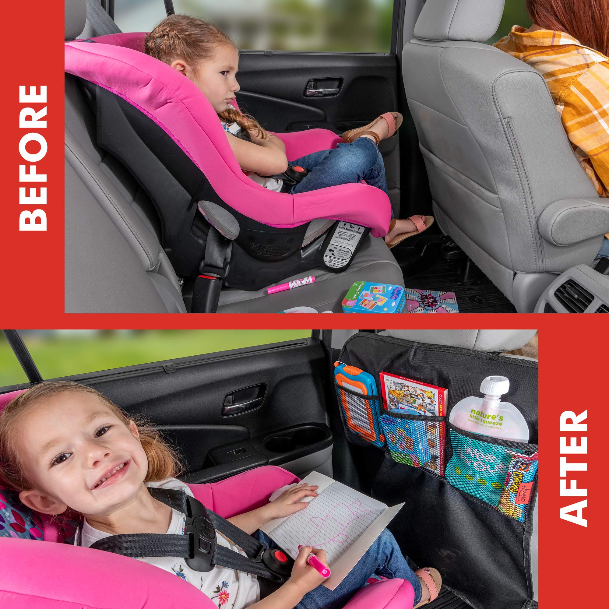 Lusso Gear Two Pack of Car Seat Protector (Black) + Two Pack of Heavy Duty Kick Mats (Black), Waterproof, Protects Fabric or Leather Seats, Premium Oxford Fabric, Travel Essentials…