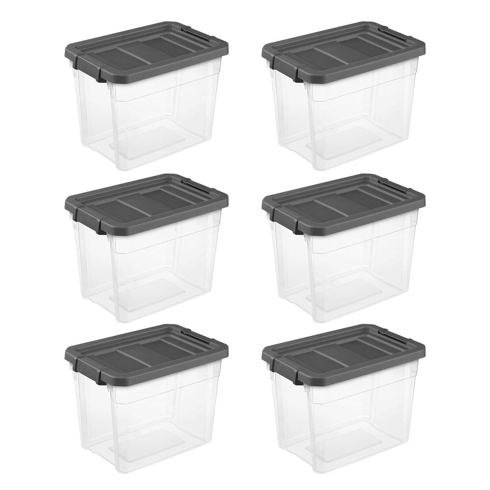 ODEENE For Sterilite 30 Qt Clear Plastic Stackable Storage Bin with Grey Latch Lid, 6 Pack