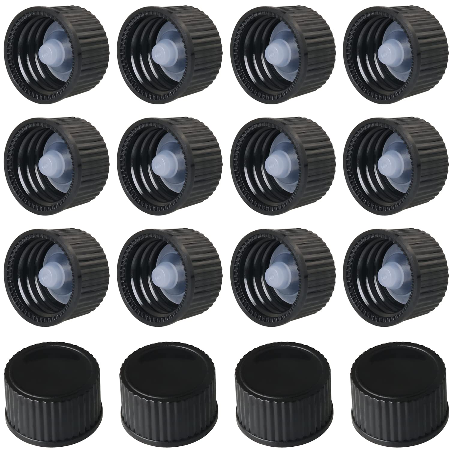 MEETOOT 16pcs Phenolic Resin Cover 18mm Black Poly Seal Screw Caps for Daily Chemicals, Food, Cosmetics Bottles
