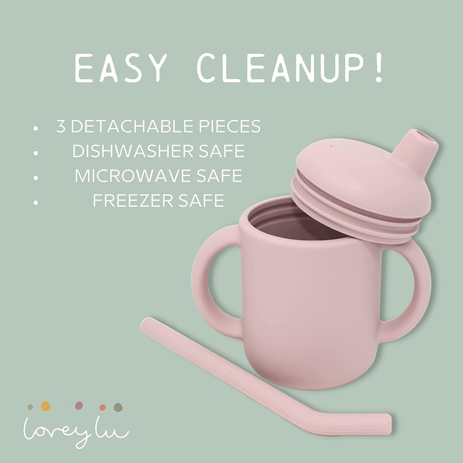 LoveyLu Silicone Sippy Cup Toddler Cup With Straw, Spill Proof Soft Spout Cup With Handles, Drop Proof, No Spill, Microwave, Dishwasher and Freezer Safe, (Blush) 2 Pack