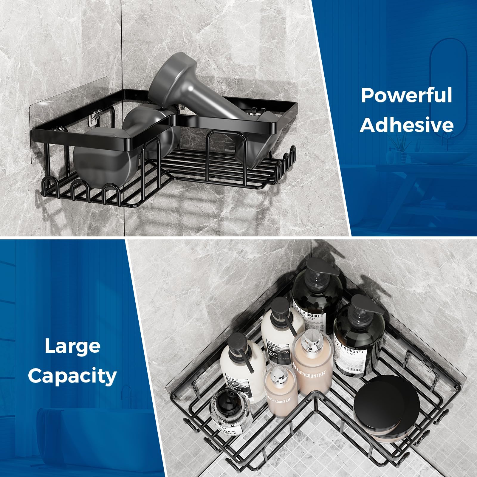 YUNISS Corner Shower Caddy 3 Pack,Adhesive Shower Corner Organizer Shelves with Soap Holder,No Drilling Shower Storage Rack for Bathroom and Kitchen (Black 3)