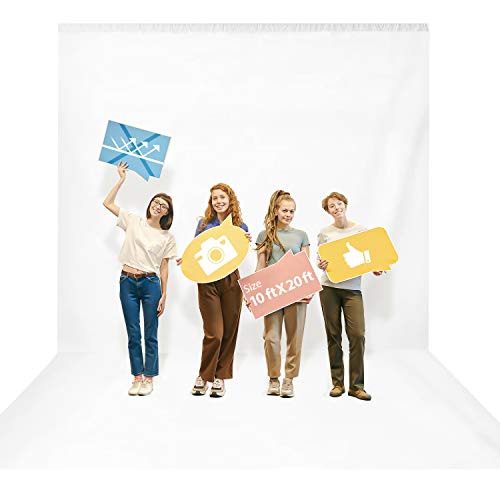 Julius Studio 10 ft. x 20 ft. Large Heavy Duty White Backdrop, Pure White Seamless Background, A+ Grade High Density > Standard, Synthetic Long Life Screen Fabric for Photo Video Studio, JSAG198