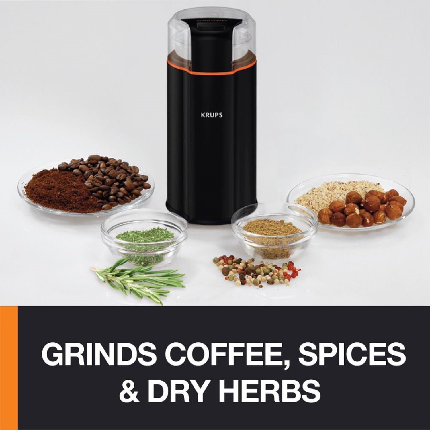 Krups Silent Vortex Coffee and Spice Grinder with Removable Dishwasher Safe Bowl 12 Cup Easy to Use, 5 Times Quieter 175 Watts Dry Herbs, Nuts, Black