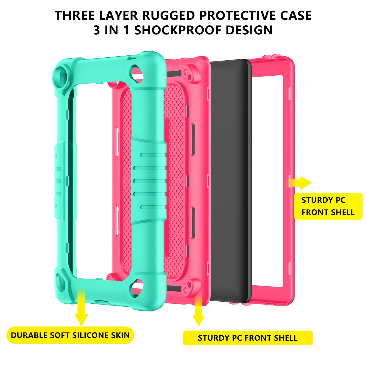 Mignova for Walmart Onn 7 2022 Model Gen 3 7 inch/for New Walmart Onn 7 3rd Gen 100071481 Tablet Case Shockproof Kids Friendly Armor Case Kickstand Shoulder Hand Strap Protective Shell (Green+Pink)