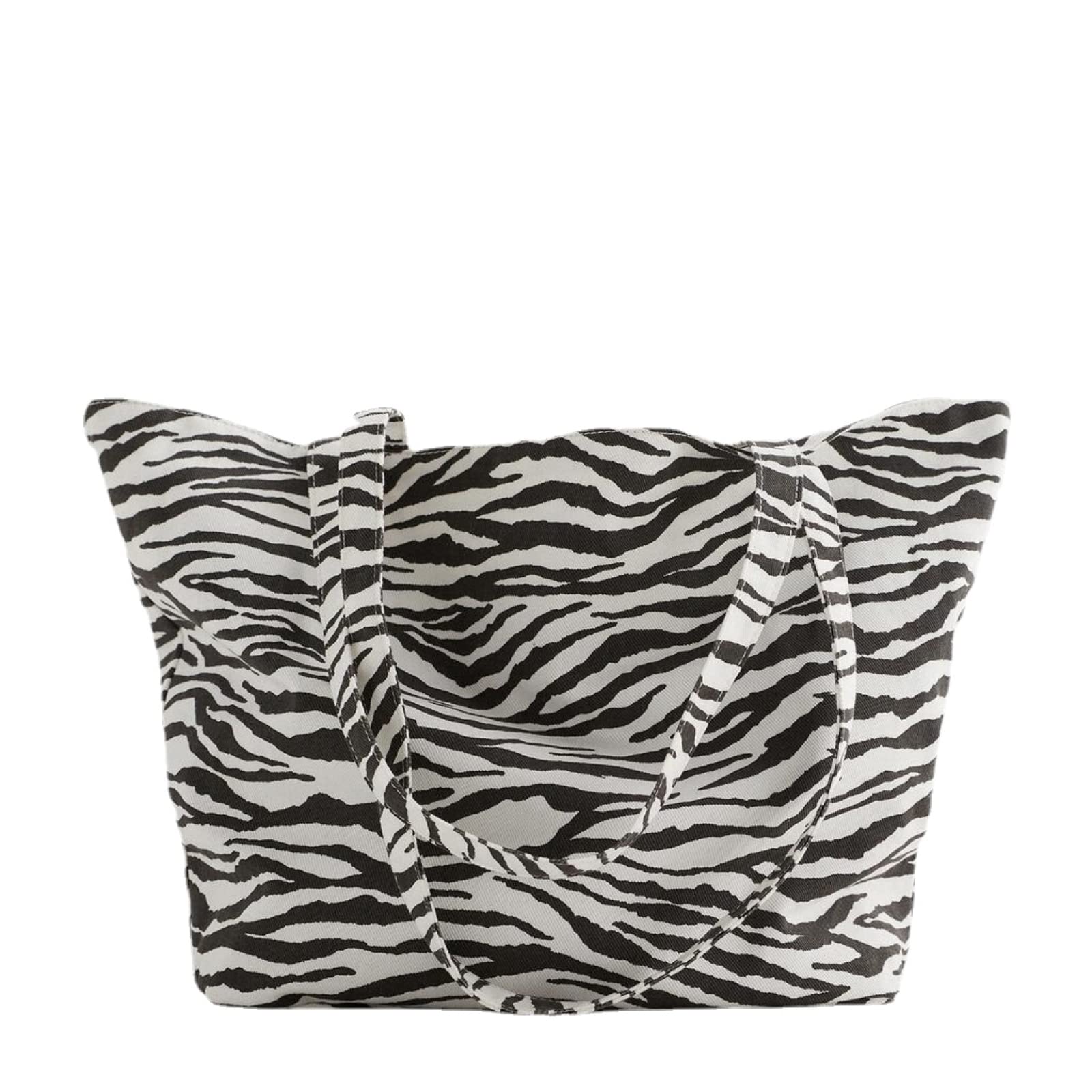 Large Capcity Leopard Printing Canvas Handbag for Women Shoulder Bag Designer Shopping Casual Tote Bag ((30cm,Ivory)