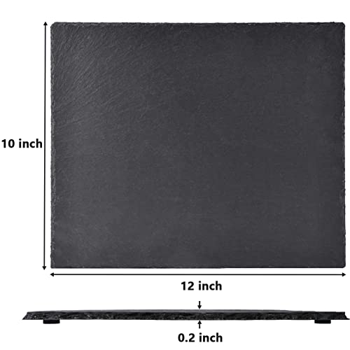MAPRIAL 12 x 10 In 4 Pack Slate Cheese Boards, Black Stone Plates Charcuterie Boards Gourmet Serving Tray Cheese Platter Display Chalkboard with Soapstone Chalk for Sushi, Party, Gift, Meat, Appetizer