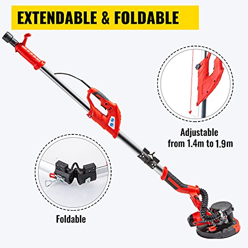 Mophorn Drywall Sander 850W Electric, Electric Sander Variable Speed 800-1750RPM, Drywall Sander Foldable Sheetrock Sander, with Telescope Handle, Vacuum Bag Drywall Sanders 6 Sand Pads