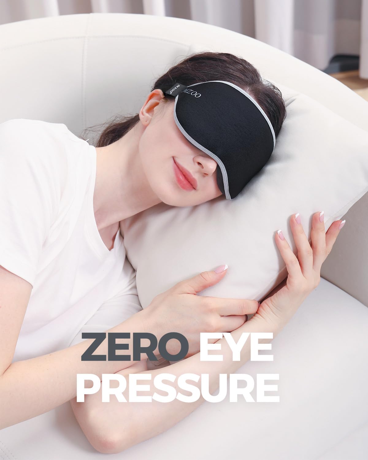 MZOO Luxury Sleep Mask for Back and Side Sleeper, Completely Block Out Light Sleeping Eye Mask for Women Men, Zero Eye Pressure 3D Contoured Night Blindfold, Breathable & Soft Eye Shade Cover Black