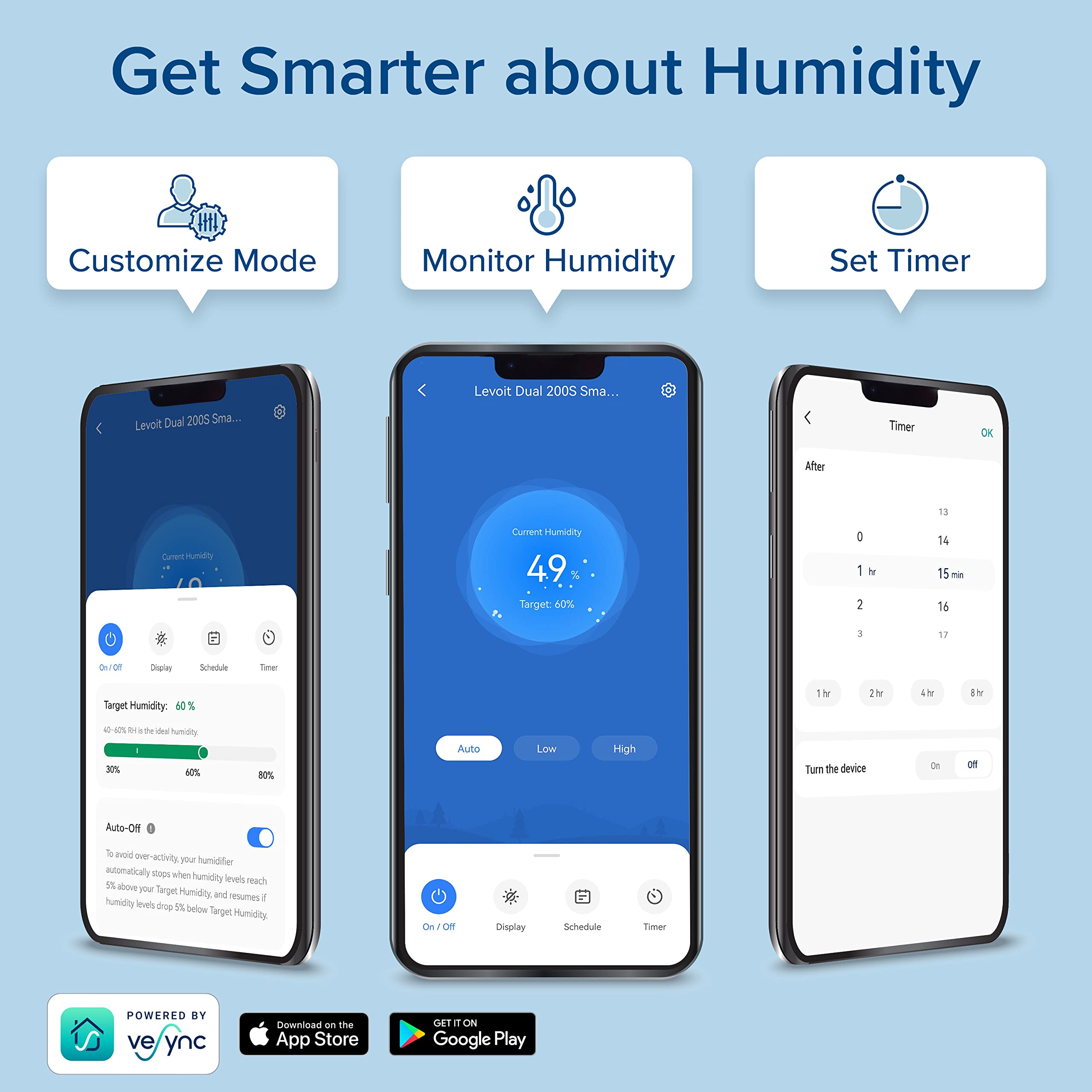 LEVOIT Smart Cool Mist Top Fill Humidifiers for Bedroom with Sensor, Auto Humidity Setting , APP & Voice Control, Essential Oil Diffuser, Ultra Quiet Operation, Super Easy to Use and Clean, 3L, Green