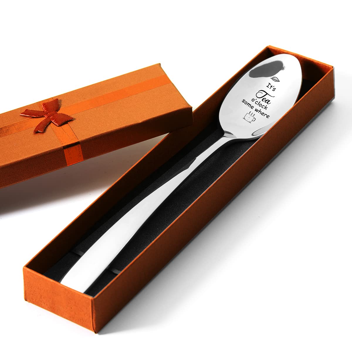 It’s Tea o’clock Some Where Spoon with Gift Box - Funny Tea Lover Teaspoon Gifts - Best Engraved Stainless Steel Tea Spoon for Women Men Best Friends Coworker