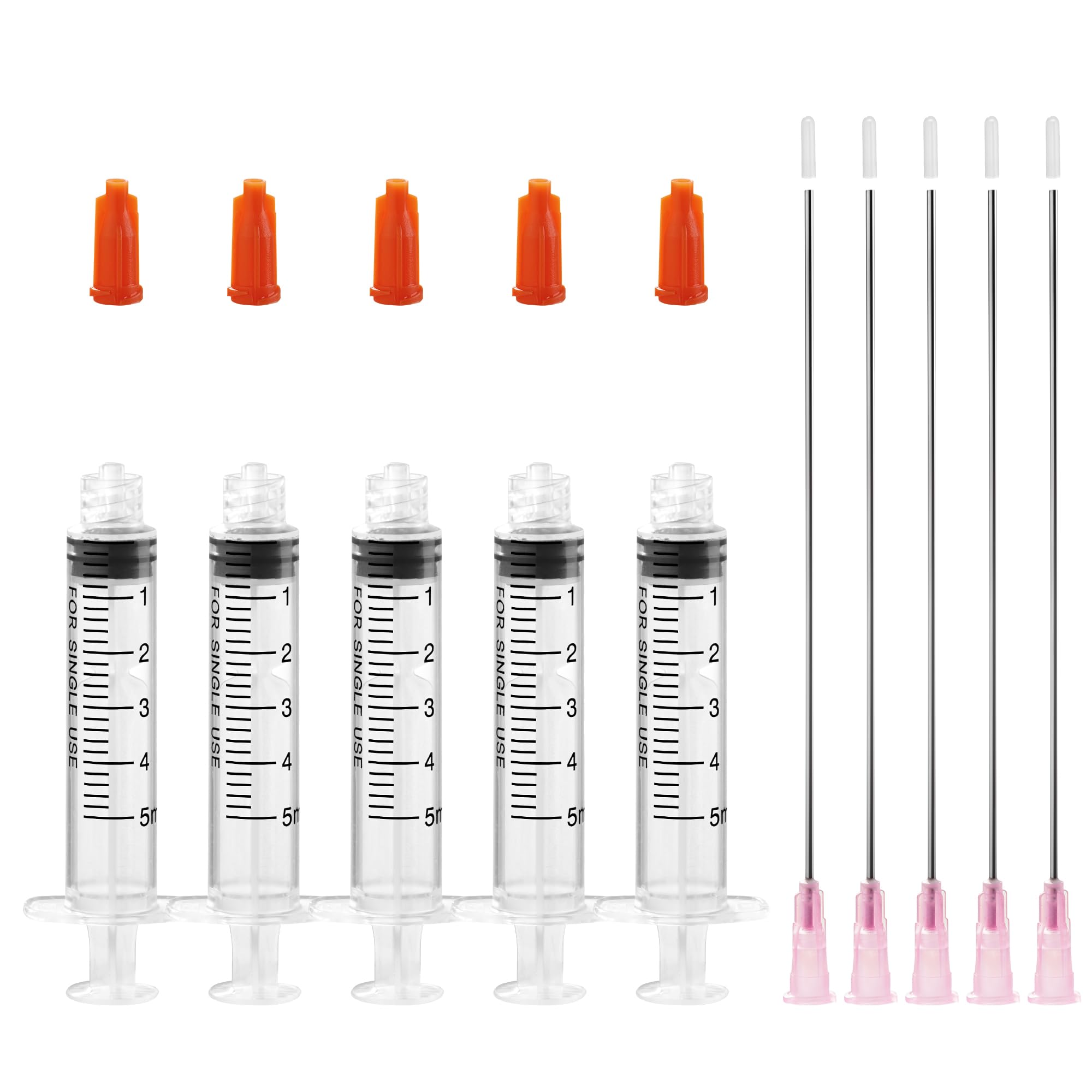 otwooi Syringes with 18 Ga Blunt Tip Needle, for Precision Liquid Handling and Refilling - 5ml 10ml 20ml 30ml Syringe Blunt Needles, Ideal for Liquids, Adhesives, and Oils(5ml, 5pcs)