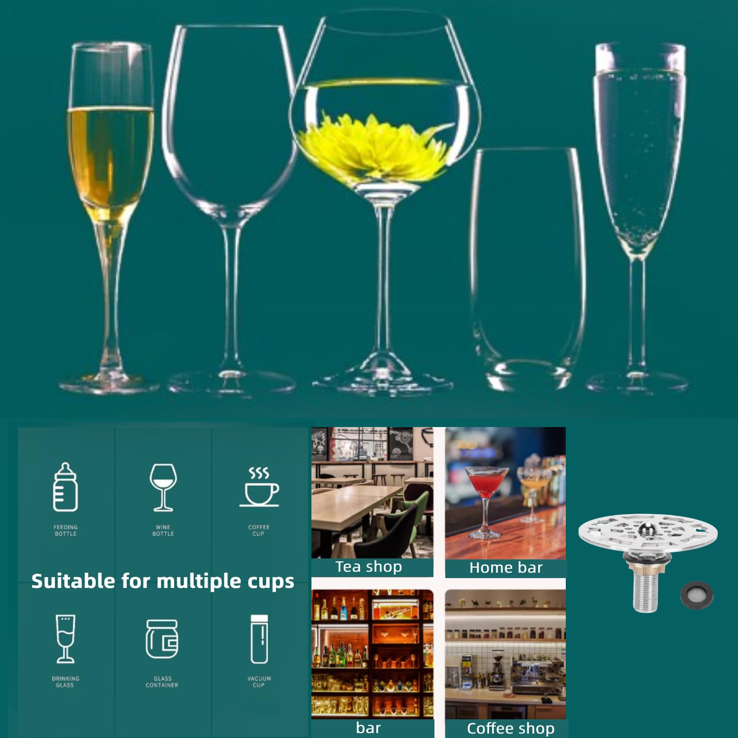 Professional Bar Glass Rinser Faucet Head Stainless Steel Automatic Cup Washer Cleaner Accessory for Bar Hotel Cafe Restaurant Kitchen Sink Accessories