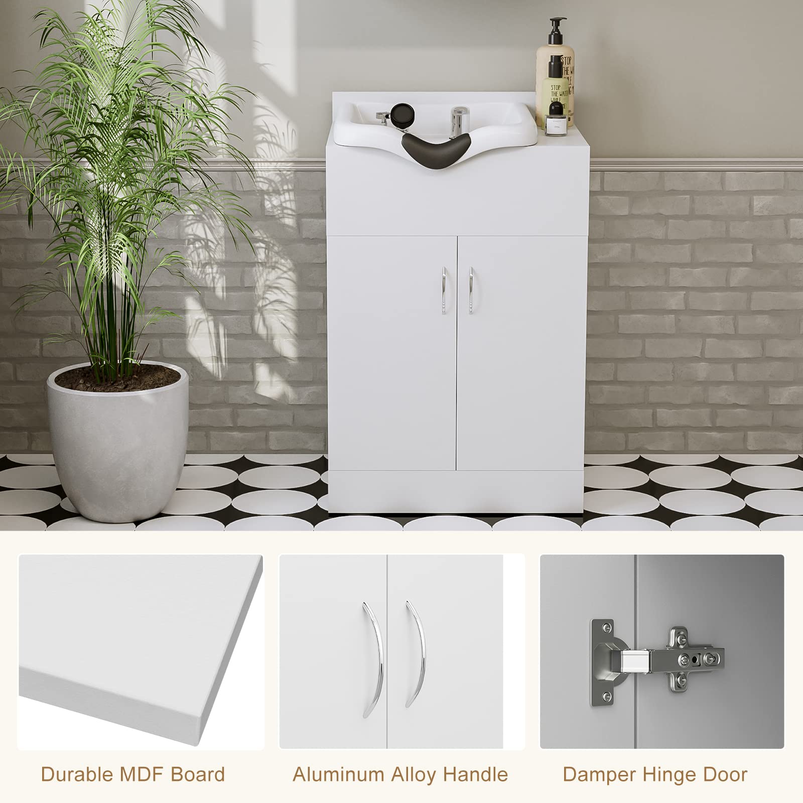 Paddie White Shampoo Backwash Station for Salons, Salon Station with Shampoo Bowl, Suitable Height match with Shampoo Chair