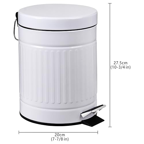 OCTMUSTARD 5 L Round Step Pet Trash with Lid,Mini Metal Pedal Bin,Small Garbage Can Wastebasket for Home,Car or Office,White