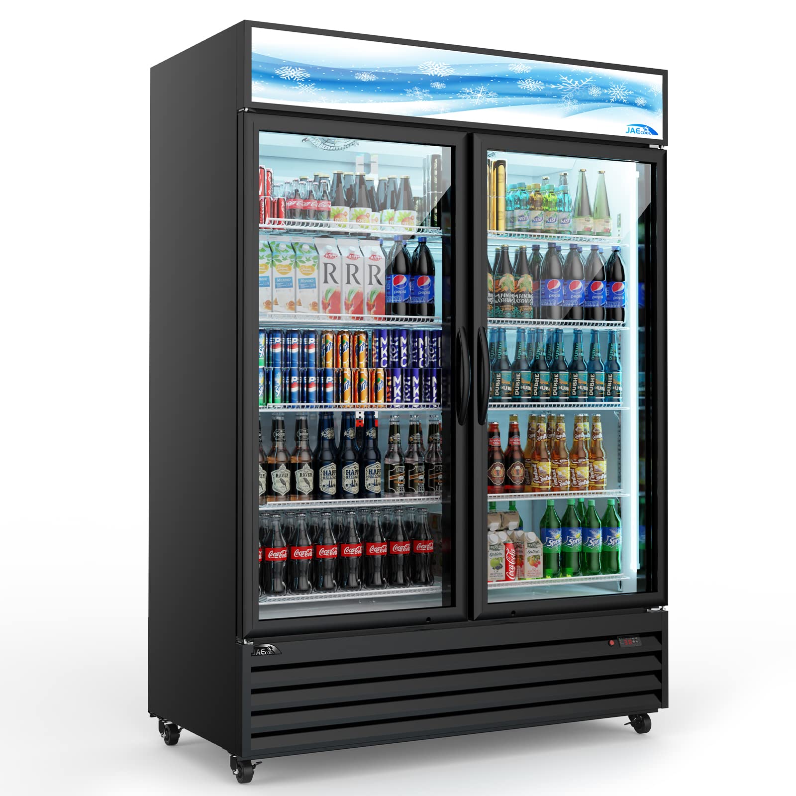 JAE Double Doors Merchandiser Refrigerator, Low-E Tempered Glass Display Refrigerator, Auto-defrost Upright Beverage Cooler w/Digital Temp. Control, R290 Eco-friendly Compressor, ETL, 31.1 Cu. Ft