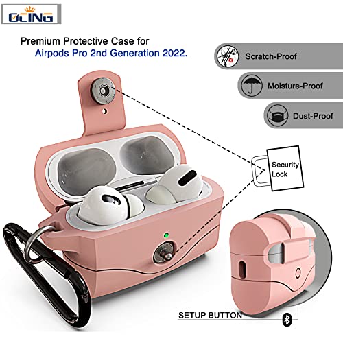 OCING 6 in One Airpods Pro 2 Case with Secure Lock, Full Body Protective Case Compatible with Airpod Pro 2nd / 1st Generation(2022/2019), Supports Wireless Charging (Pink)