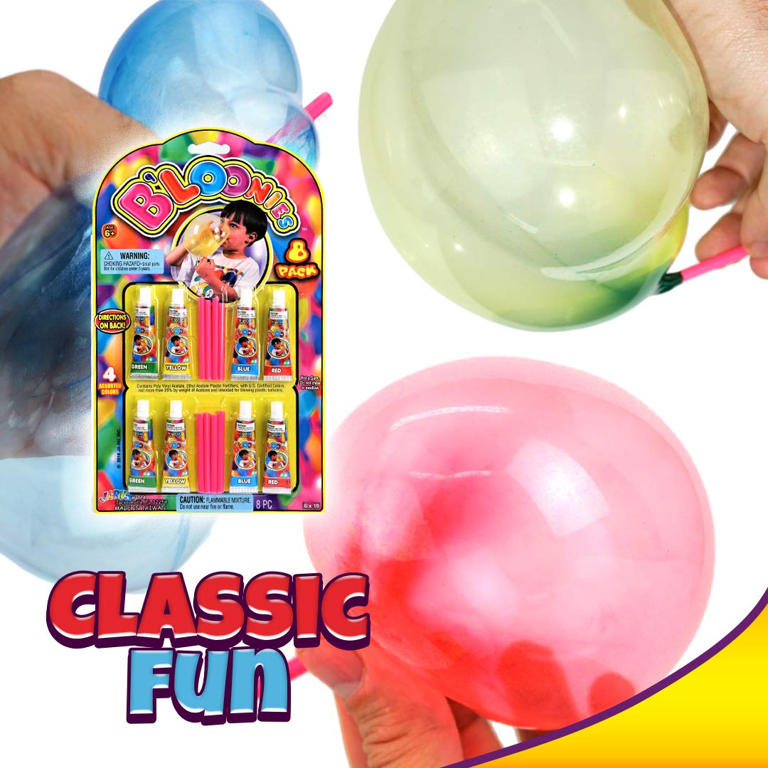 JA-RU Bloonies Magic Plastic Bubbles Balloons Variety Pack (8 Tubes per Pack)| Kids Super Elastic | Blow Up Balloons with Straw | Party Favors and Gifts Fidget Toy. 774-1A